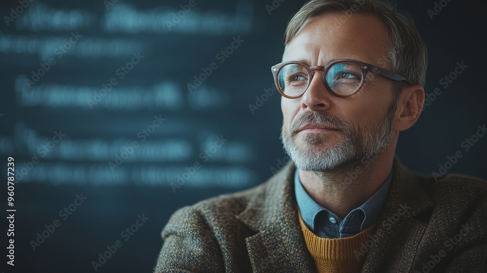 Minimalist depiction of a teacher in education with a serene expression ...