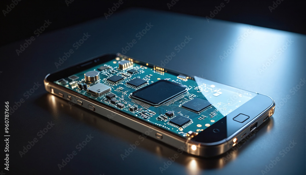 Illustrative fictional representation of a transparent cell phone shows ...