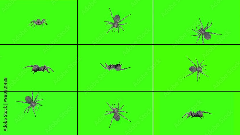 3D nine walking animations of wolf spider on chroma key, 4k Huntsman ...