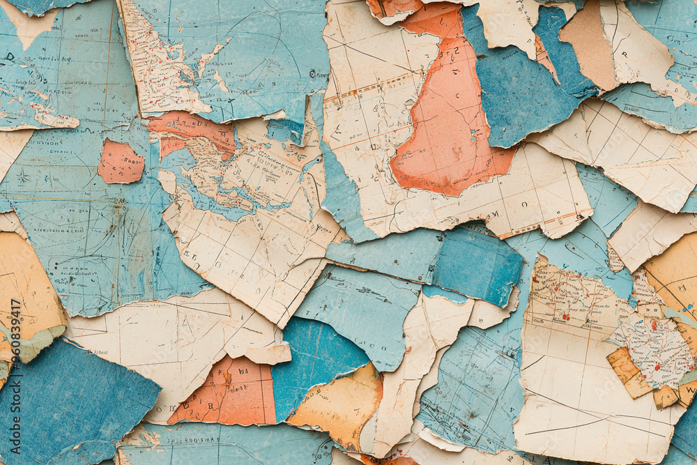 Seamless pattern of vintage map fragments showing different parts of ...