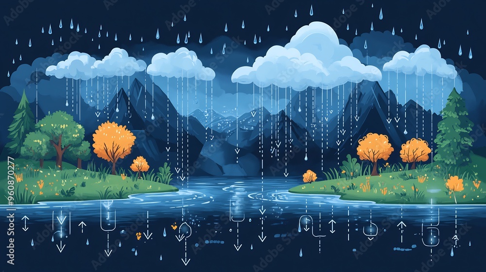 Ilustrace „Infographic illustrating the stages of the water cycle ...