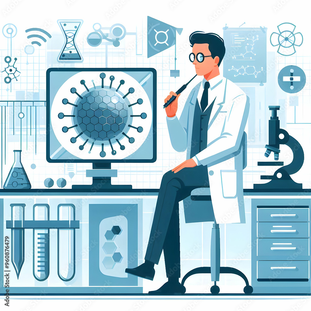 Flat Scientist Illustration: Nanotechnology Innovation in Sterile Lab ...