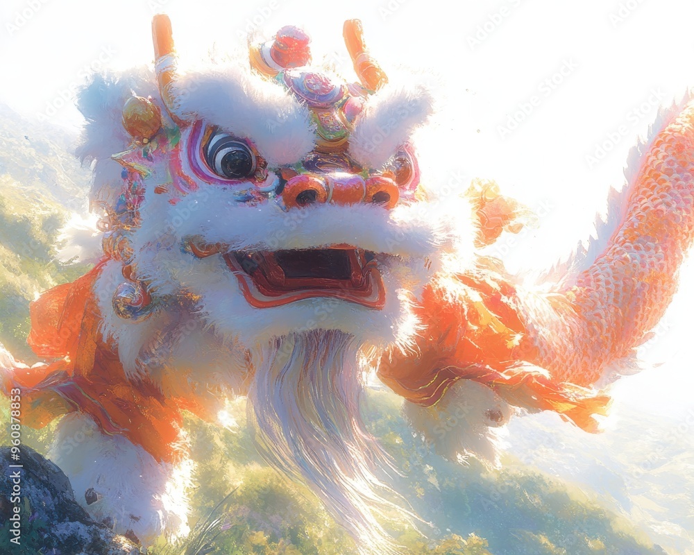 Vibrant traditional Chinese dragon dance costume showcased in a live ...