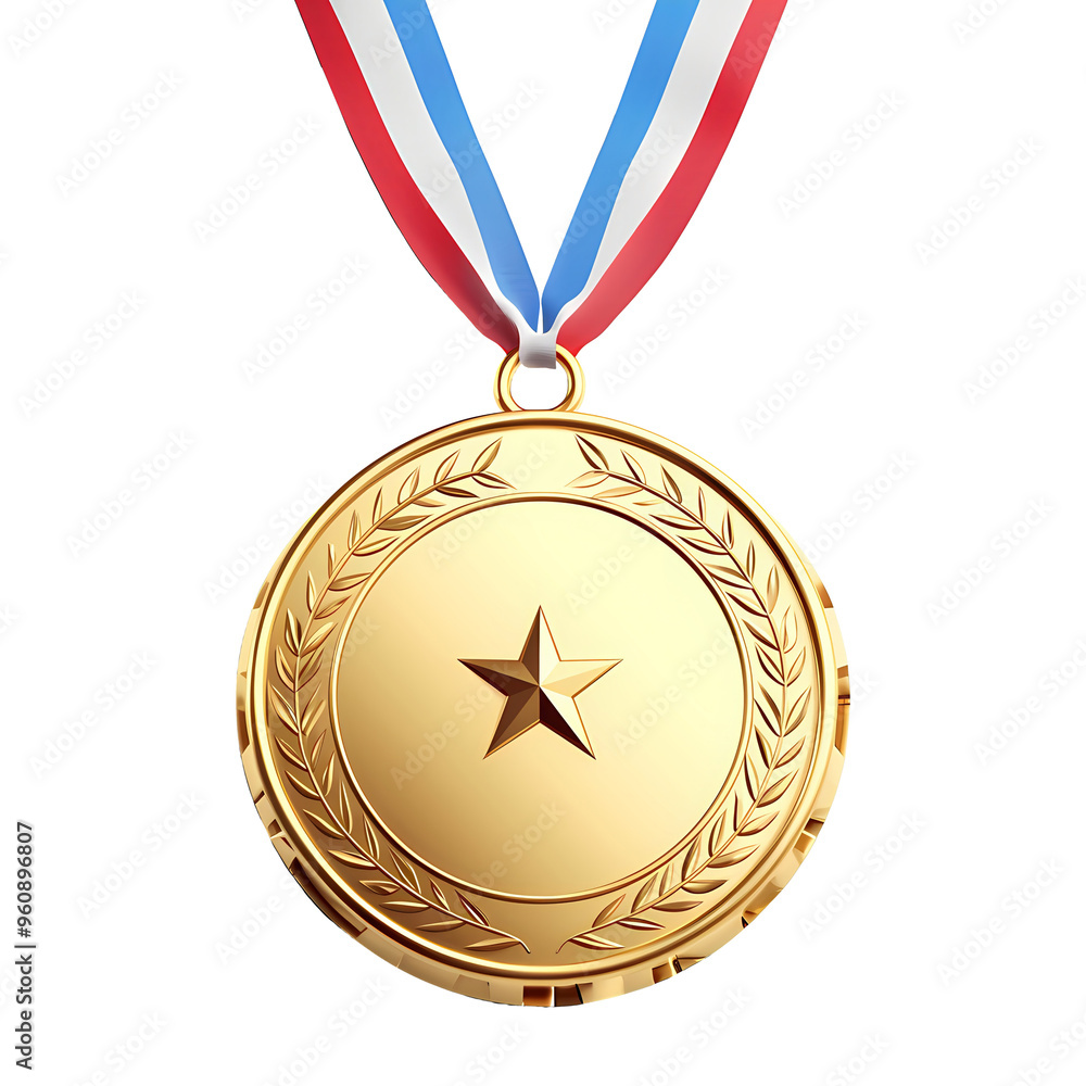 Empty winner golden medal set isolated on transparent background. First ...