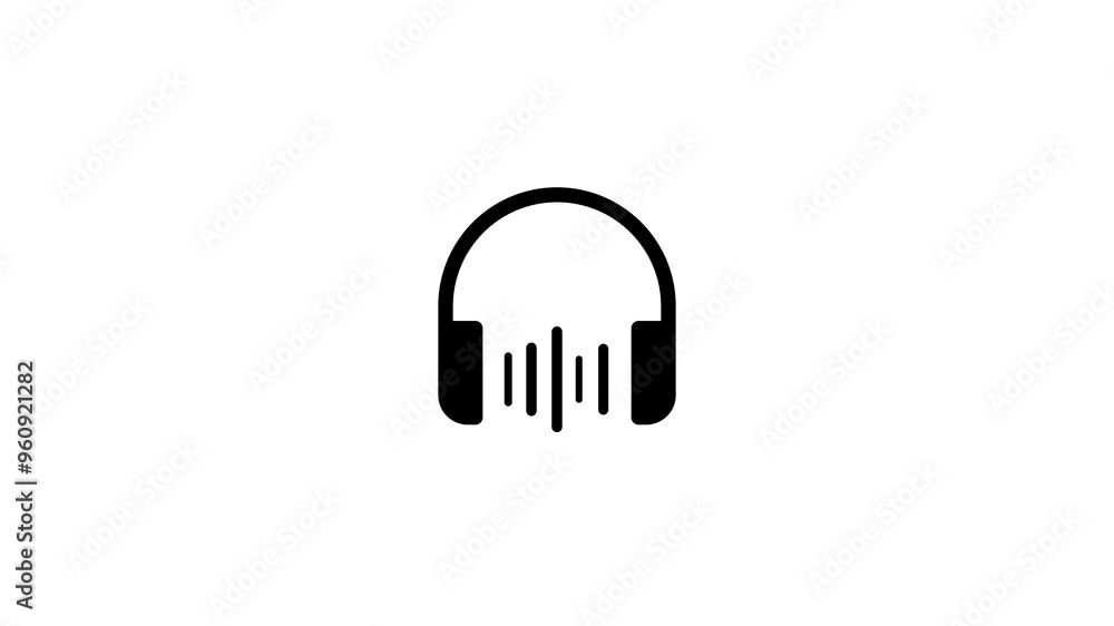Headphone sound wave animation on a white background with dynamic audio ...