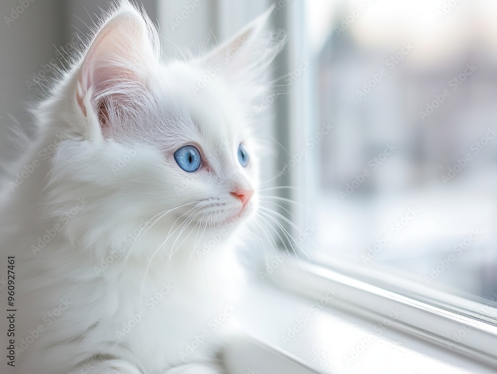 Adorable Two-Month-Old White Muppet Cat Cub with Blue Eyes, Close-Up ...