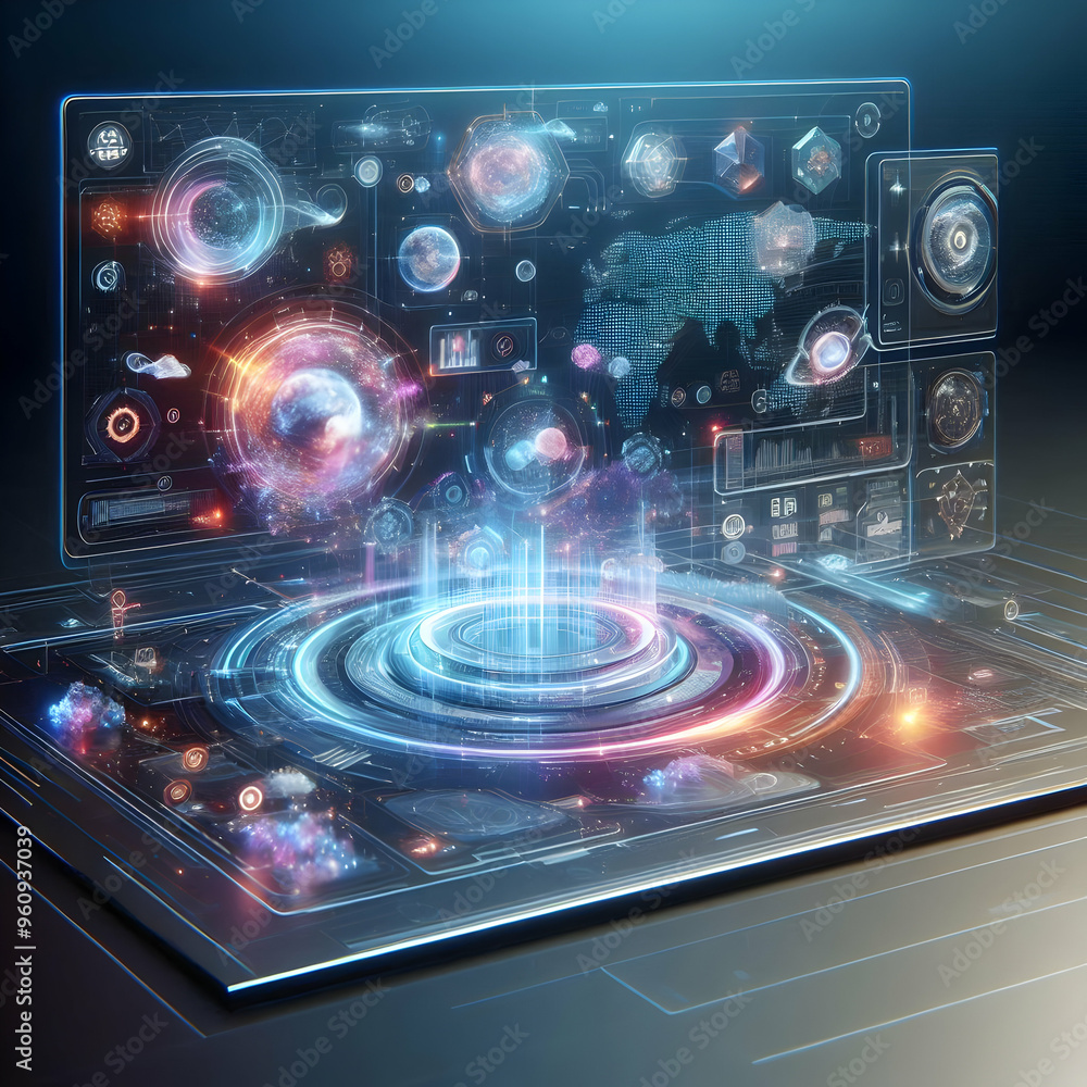 Holographic Interface with Floating 3D Data Visuals - Futuristic ...
