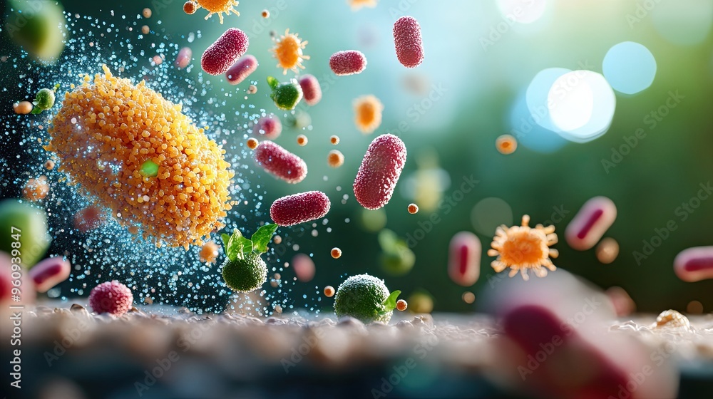 Digital Concept of Spoiled Food with Bacteria and Fungi Spread and ...