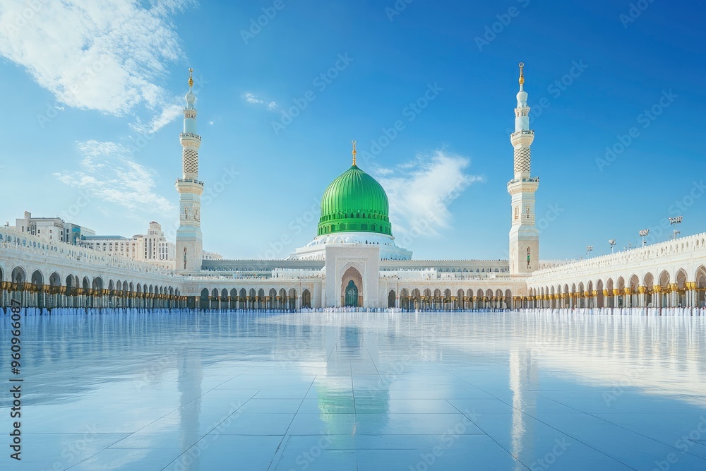 The Green dome of The Prophet's Mosque or Al Masjid Al Nabawi, a major ...