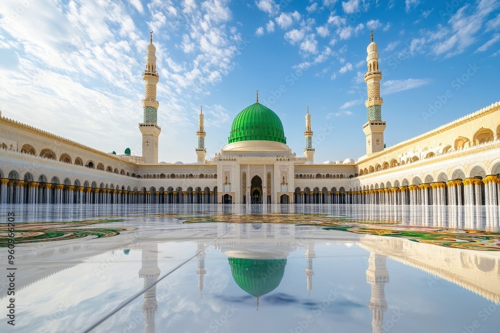 The Green dome of The Prophet's Mosque or Al Masjid Al Nabawi, a major ...