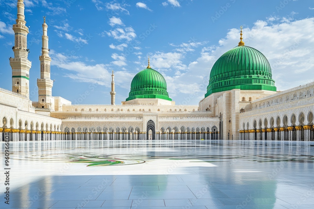 The Green dome of The Prophet's Mosque or Al Masjid Al Nabawi, a major ...
