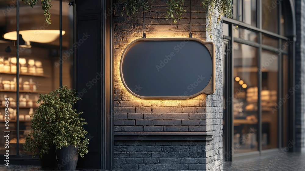 Blank crescent-shaped store signage design mockup isolated, metal badge ...