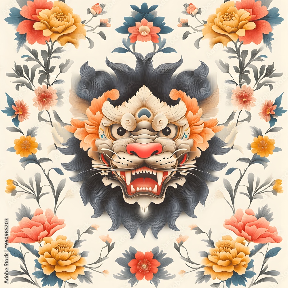 Balinese Barong Pattern A pattern featuring the Barong, a lionlike ...