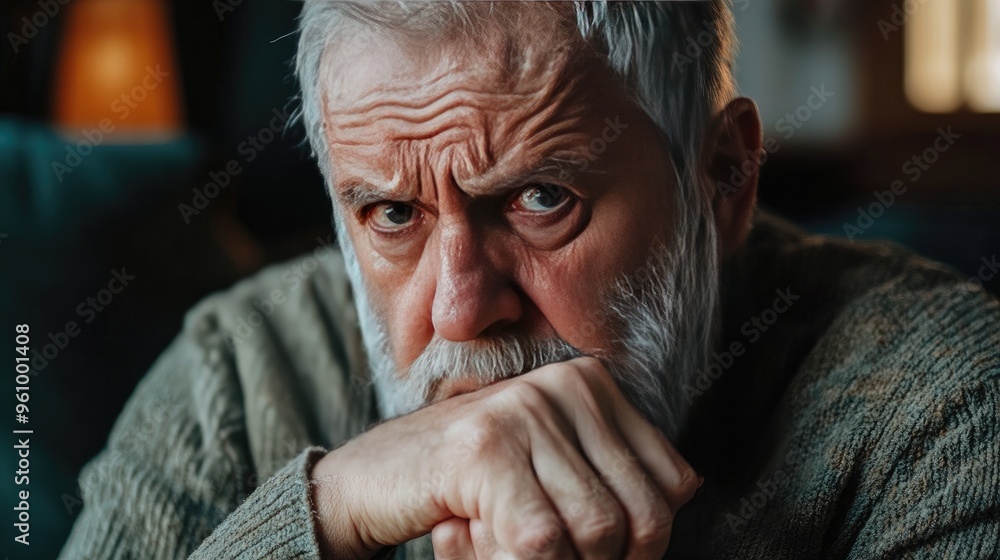 Man with arthritis massaging his knuckles with a focused look of ...