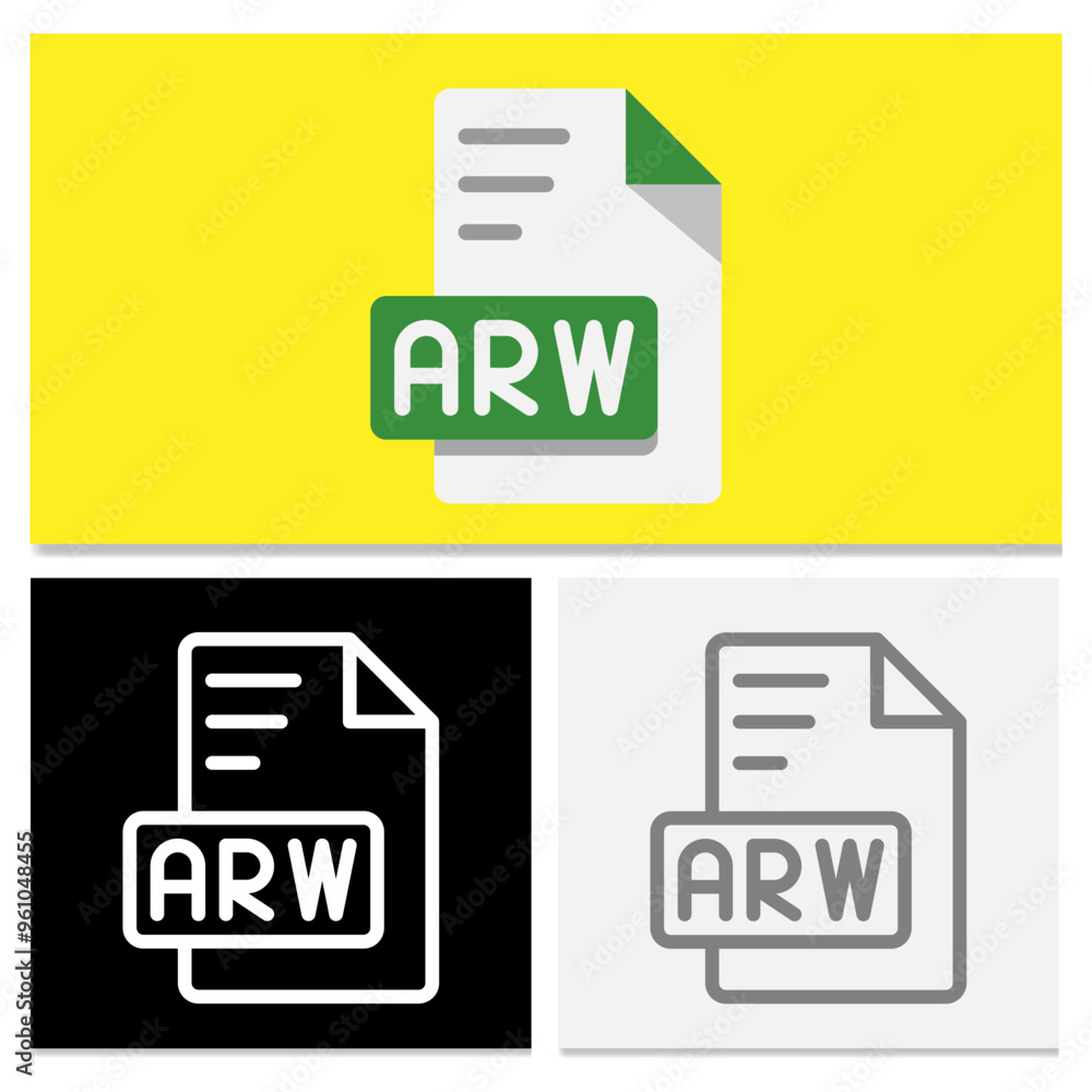 Set of Arw file format icons in flat style. complete collection of flat format file icons of all ...