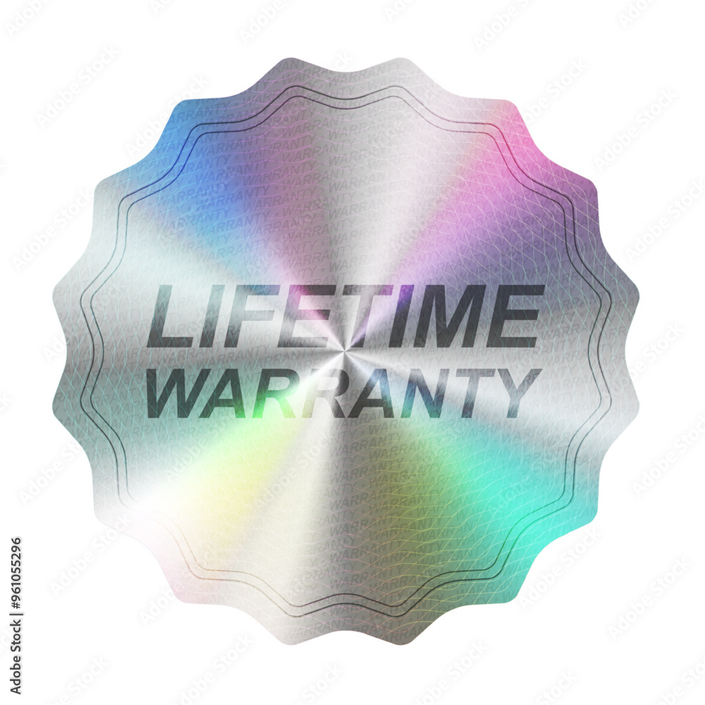 Hologram Sticker label. Lifetime Warranty holographic badge. Rounded ...