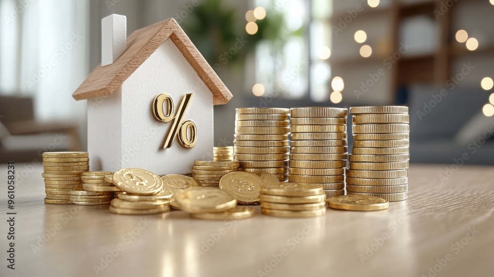 Interest rate symbol descends under gravity, showcasing market trends ...