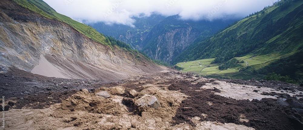 Intense landslide triggered by heavy rainfall steep slope crumbling ...