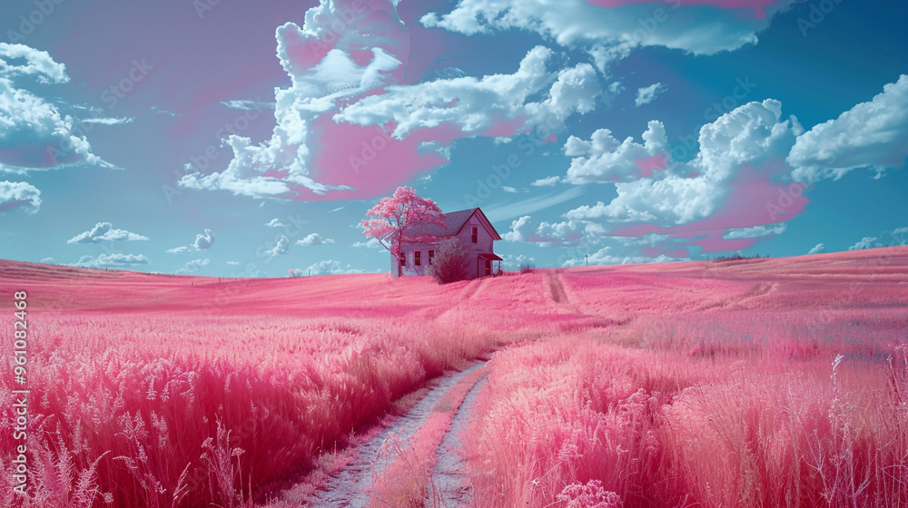 Stunning surreal false color infrared Summer landscape. A vibrant pink ...