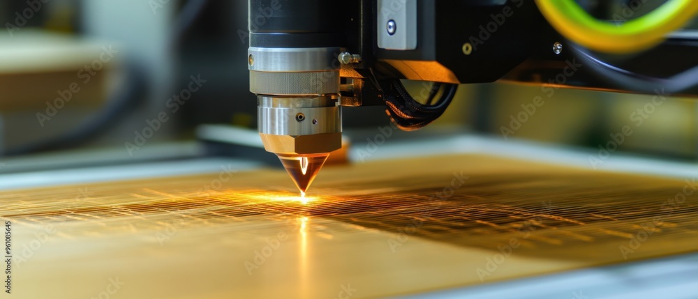 Modern laser cutting equipment performing detailed work with clear ...
