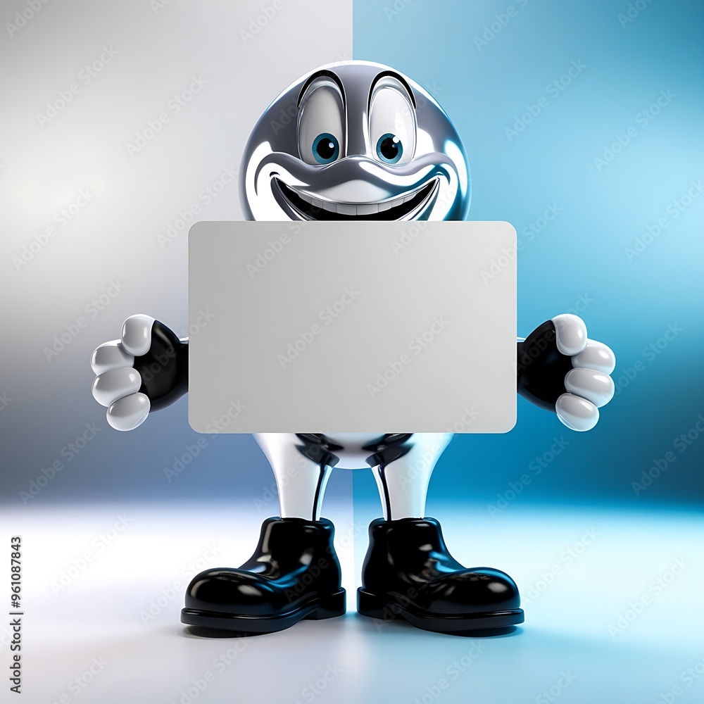 3D animated key character with a sharp, bright, glossy silver body ...