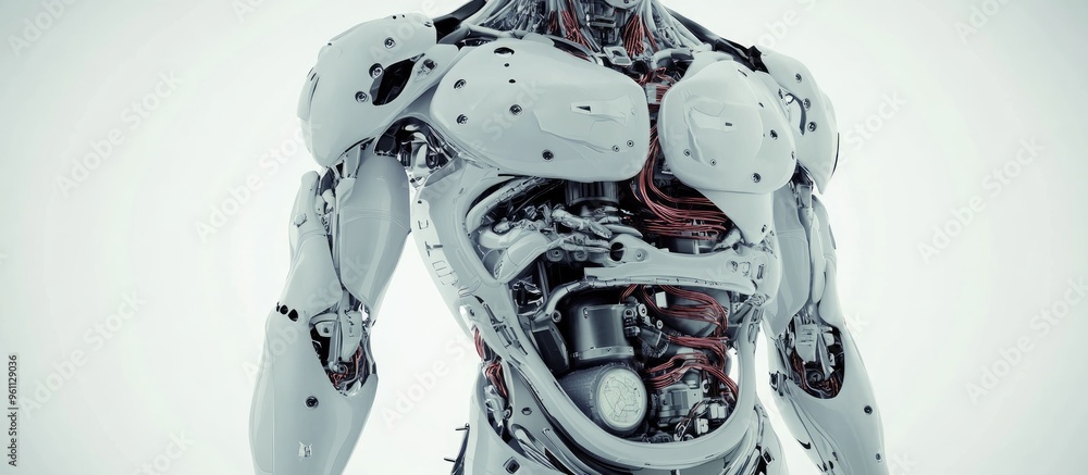 Stylish humanoid robot torso featuring an exposed mechanical digestive ...
