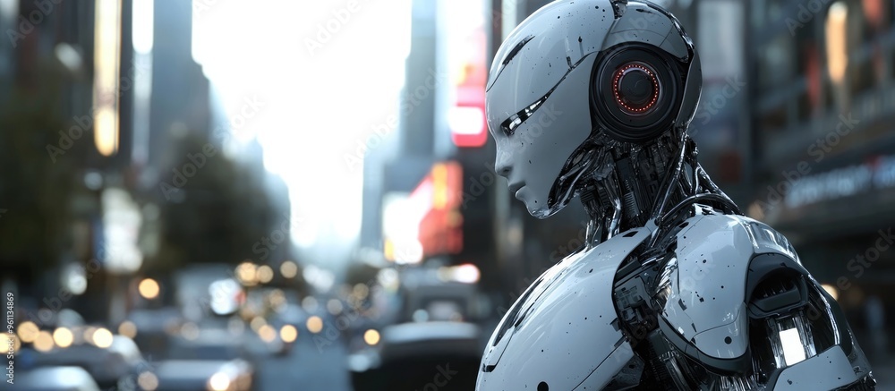Humanoid robot navigating an urban environment showcasing advanced ...