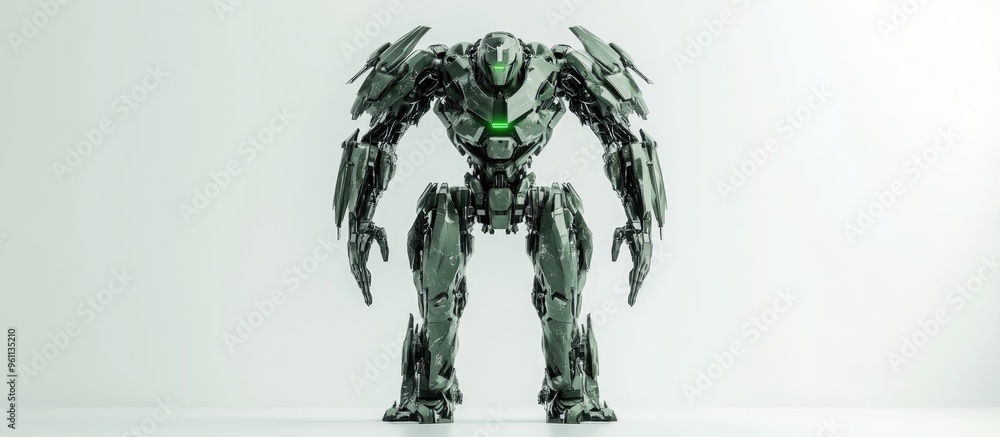 Futuristic mech soldier displayed on a white background Military robot ...