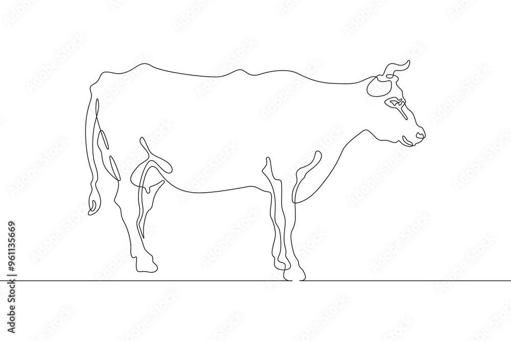 Continuous one line drawing dairy cow. Cattle. Dairy industry. Milk ...