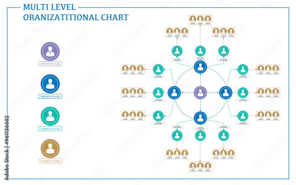 Multi level organization chart infographics template design, Small ...