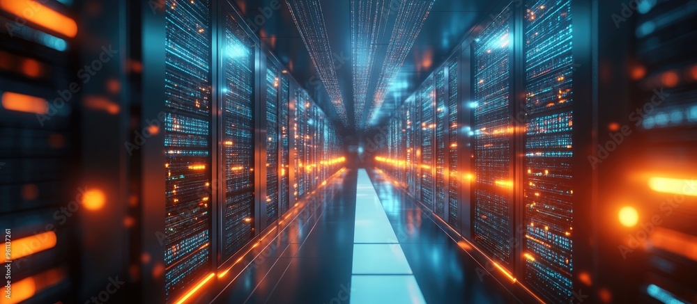 ภาพประกอบสต็อก Futuristic sci fi warp tunnel featuring a particle grid Visual representation of ...