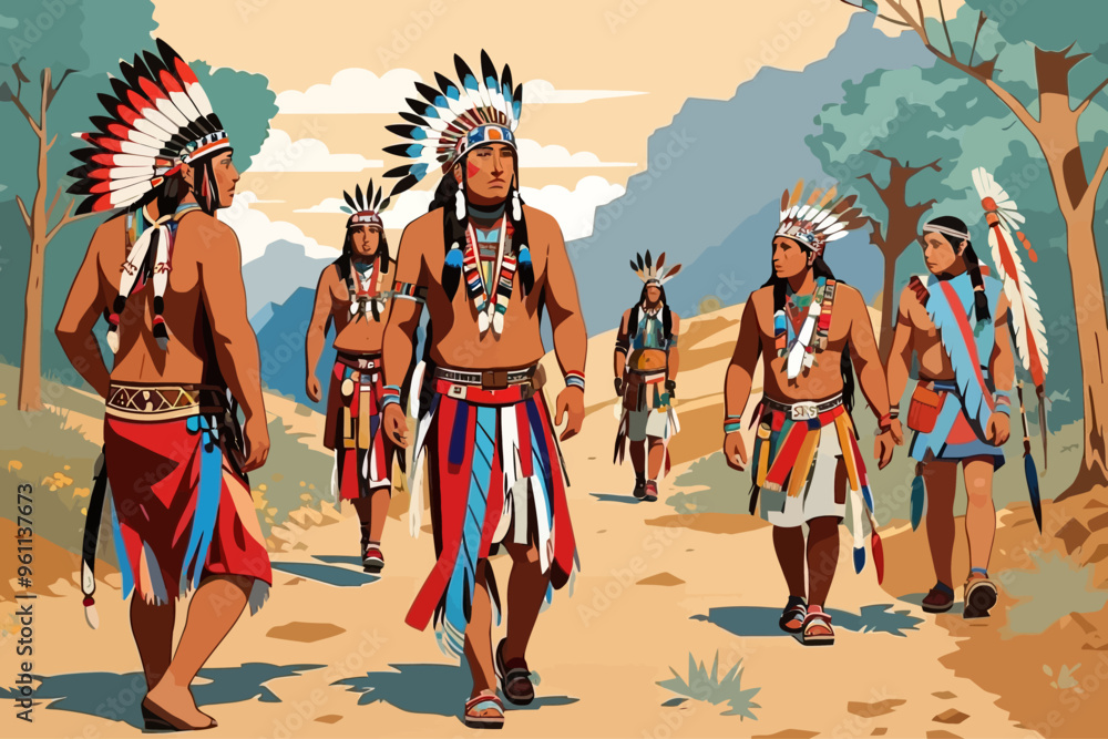Native Americans interaction on the indigenous walk Stock Vector ...