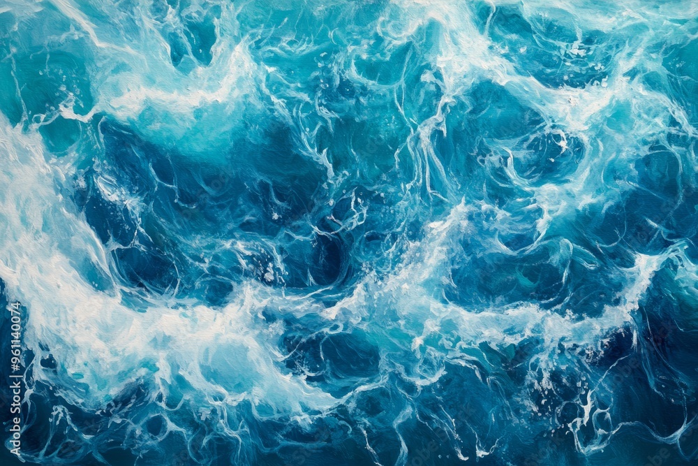 Pure blue turquoise water texture of the ocean sea with foam from and ...