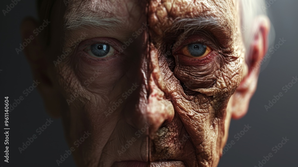 A split image illustrating the stark difference in facial features ...