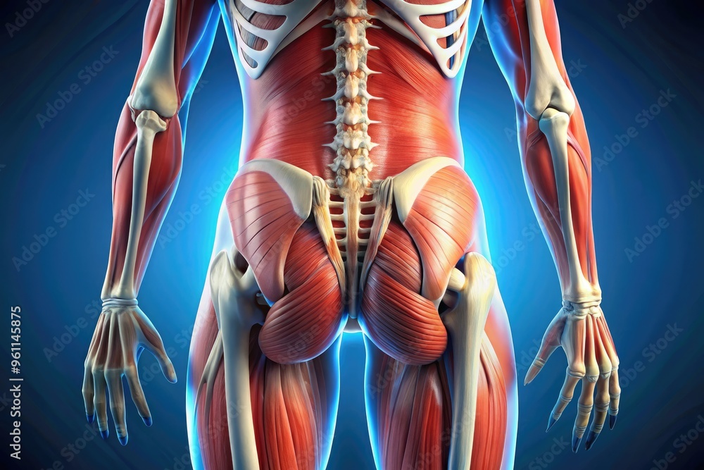 A detailed illustration of the human glutes, highlighting the gluteus ...