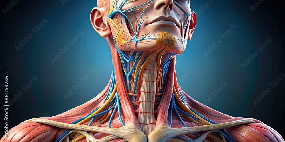 An Anatomical Image Of The Neck Showing The Muscles, Tendons, And ...