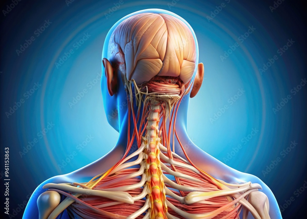 Anatomical Diagram Of The Neck, Highlighting The Musculoskeletal ...