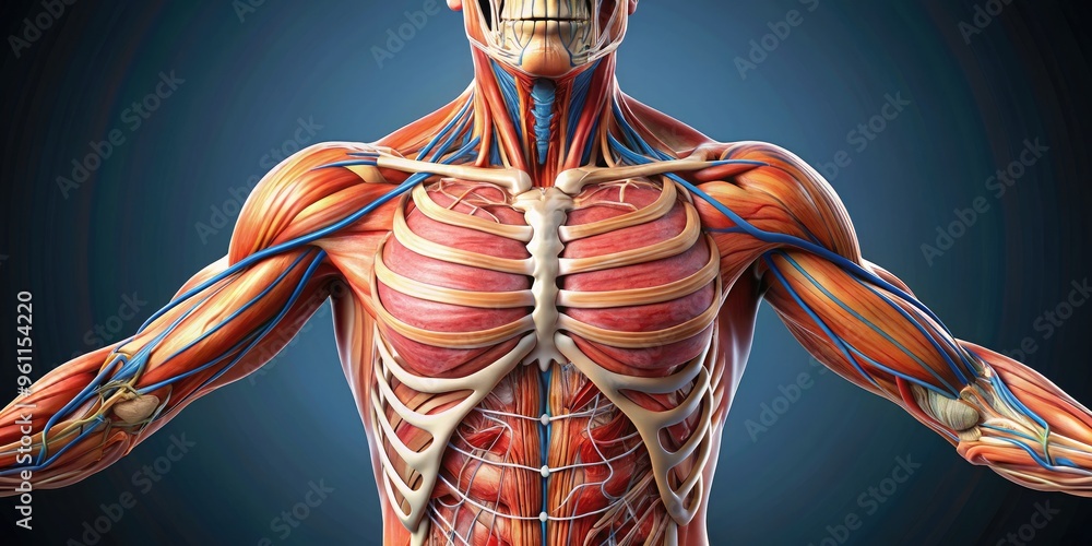 Anatomical Illustration Of The Human Torso Showing The Internal Organs ...