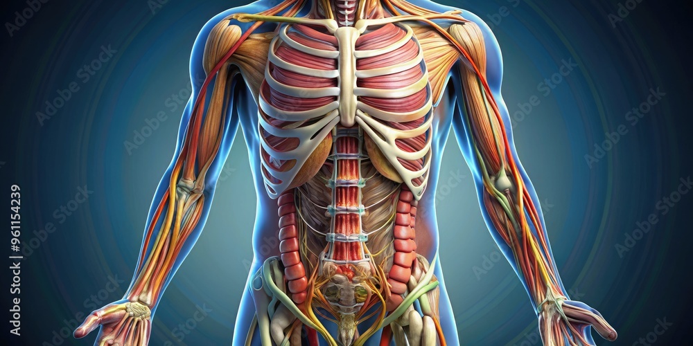 Anatomical Illustration Of The Waist Region, Showcasing The Skeletal ...