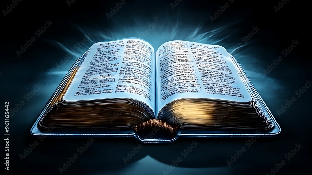 Illuminated Words: Close-Up Digital Painting of Open Bible with ...