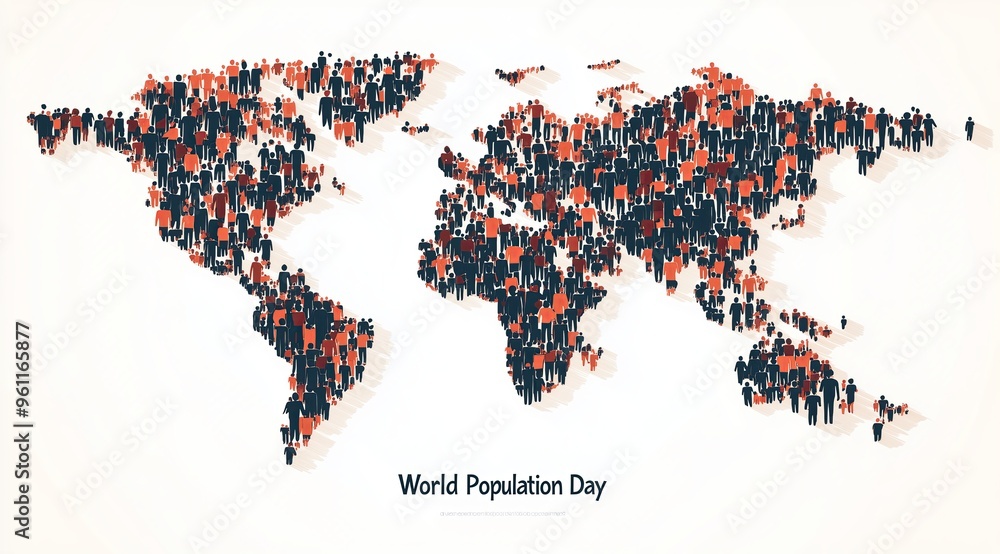 World Population Day Concept with World Map Made of People Silhouettes ...