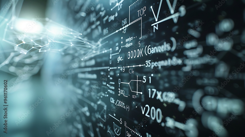 Detailed close-up of set theory formulas on a high-tech computer screen ...
