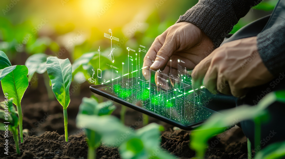 Farmer Using Tablet to Analyze Data in Maize Field with Modern ...
