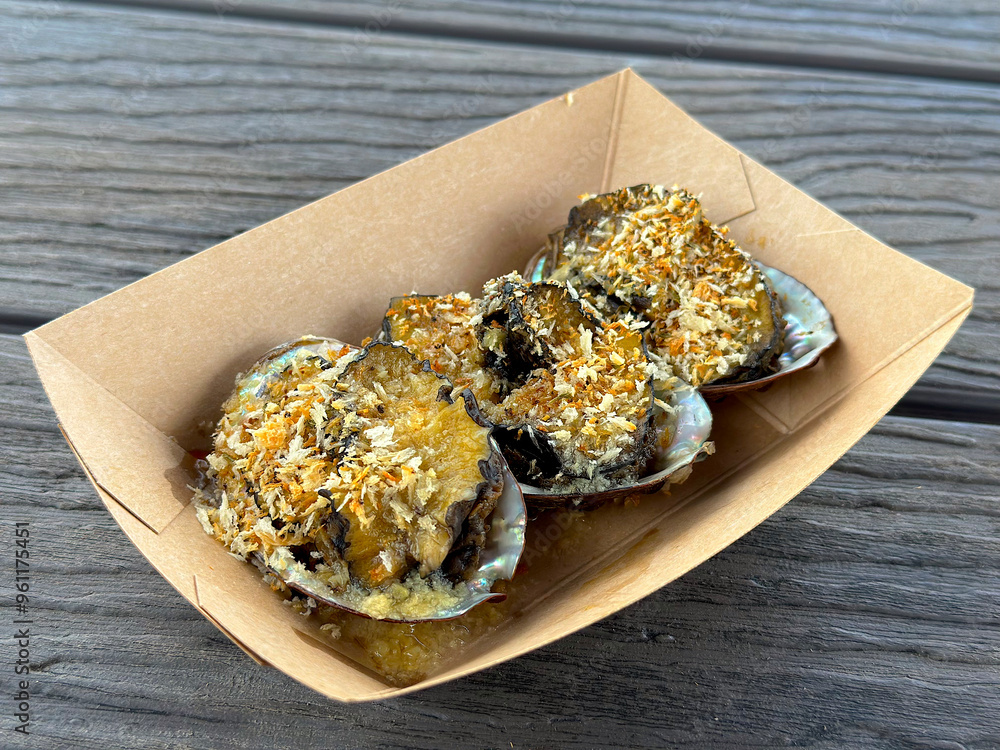 Grilled Abalone with Butter, Garlic, Bread Crumbles and Paired with ...