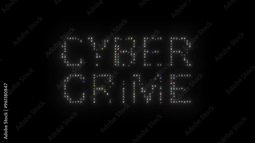 CYBER CRIME text made from symbols with technology glitch effect ...