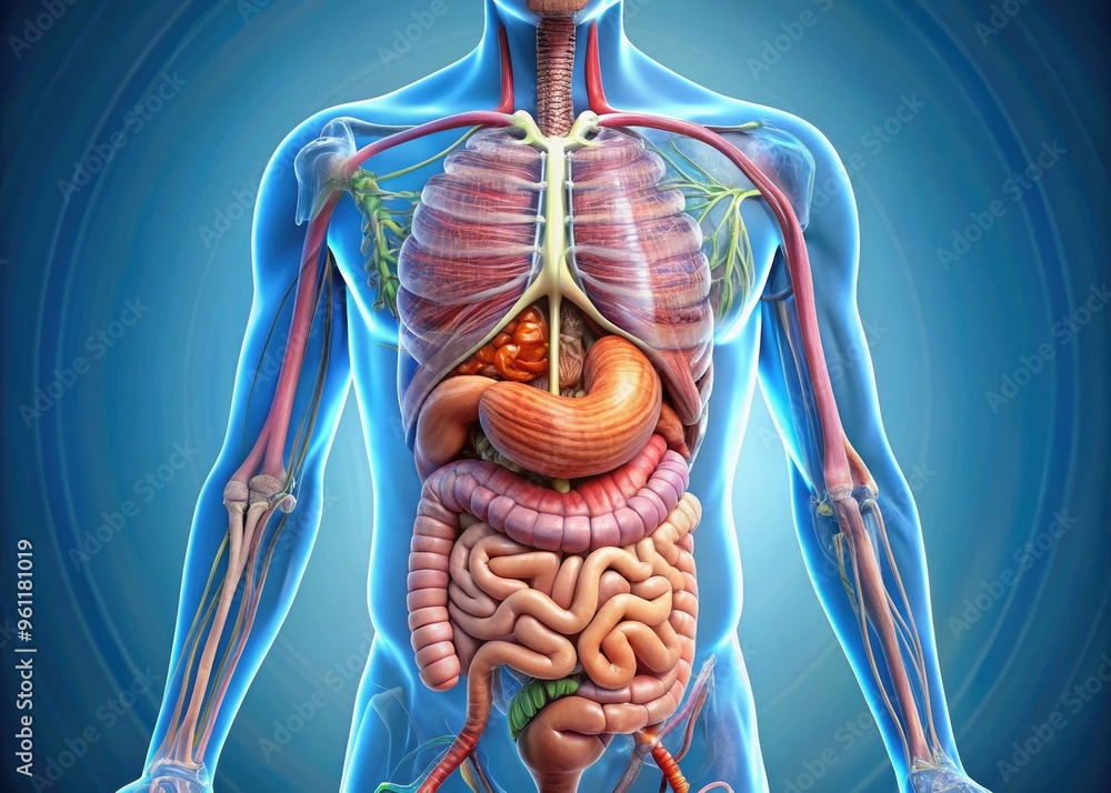 Detailed Anatomical Diagram Of The Human Digestive System, Showcasing ...