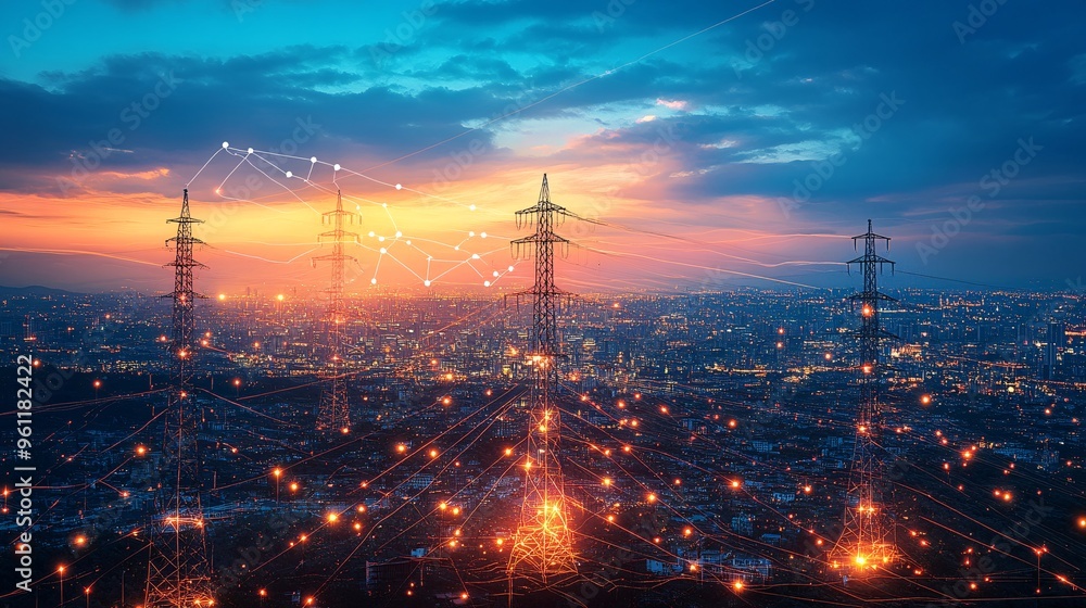 Electrical engineering smart grid system with power lines and energy ...