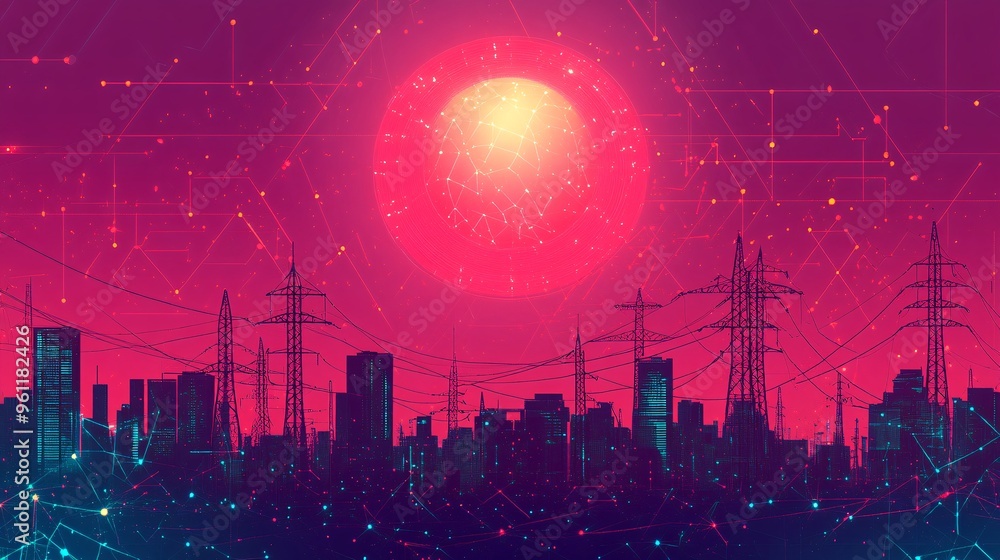 Electrical engineering smart grid system with power lines and energy ...