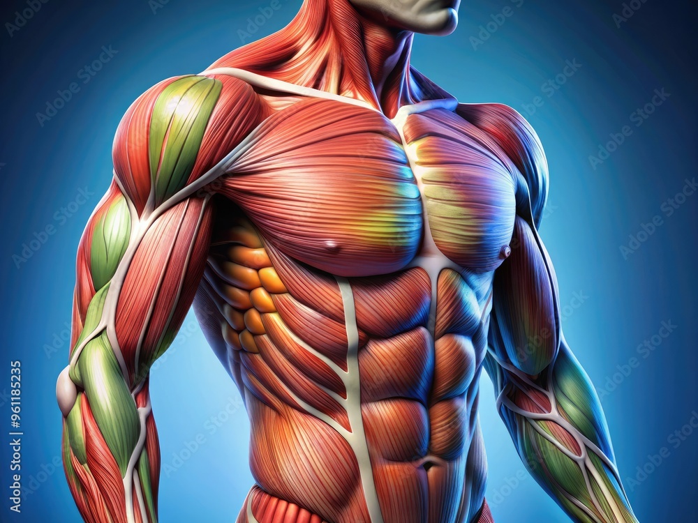 Detailed illustration of the human arm's muscular anatomy, showcasing ...