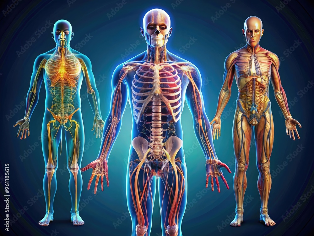 Detailed illustration of the human body, showcasing skeletal and ...